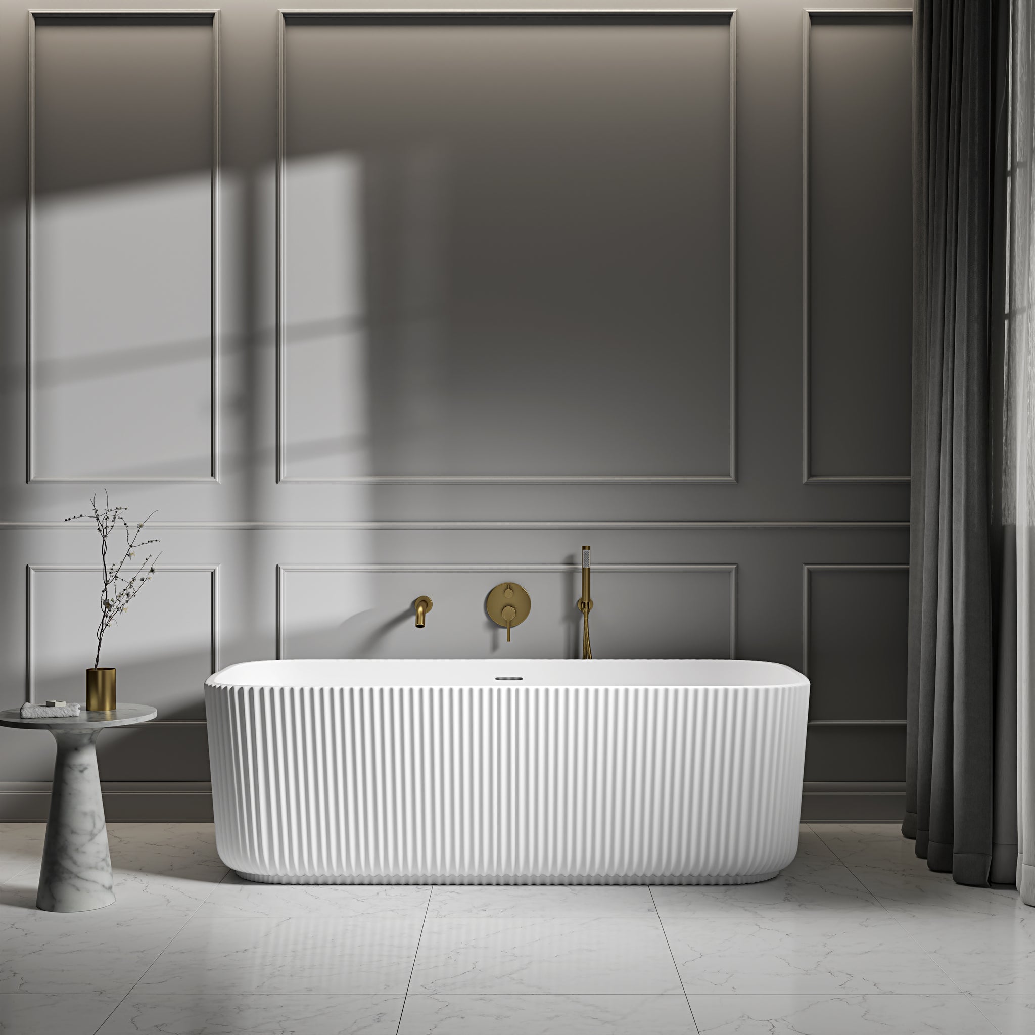 Stamford Freestanding White Fluted Stone Bath 1700mm