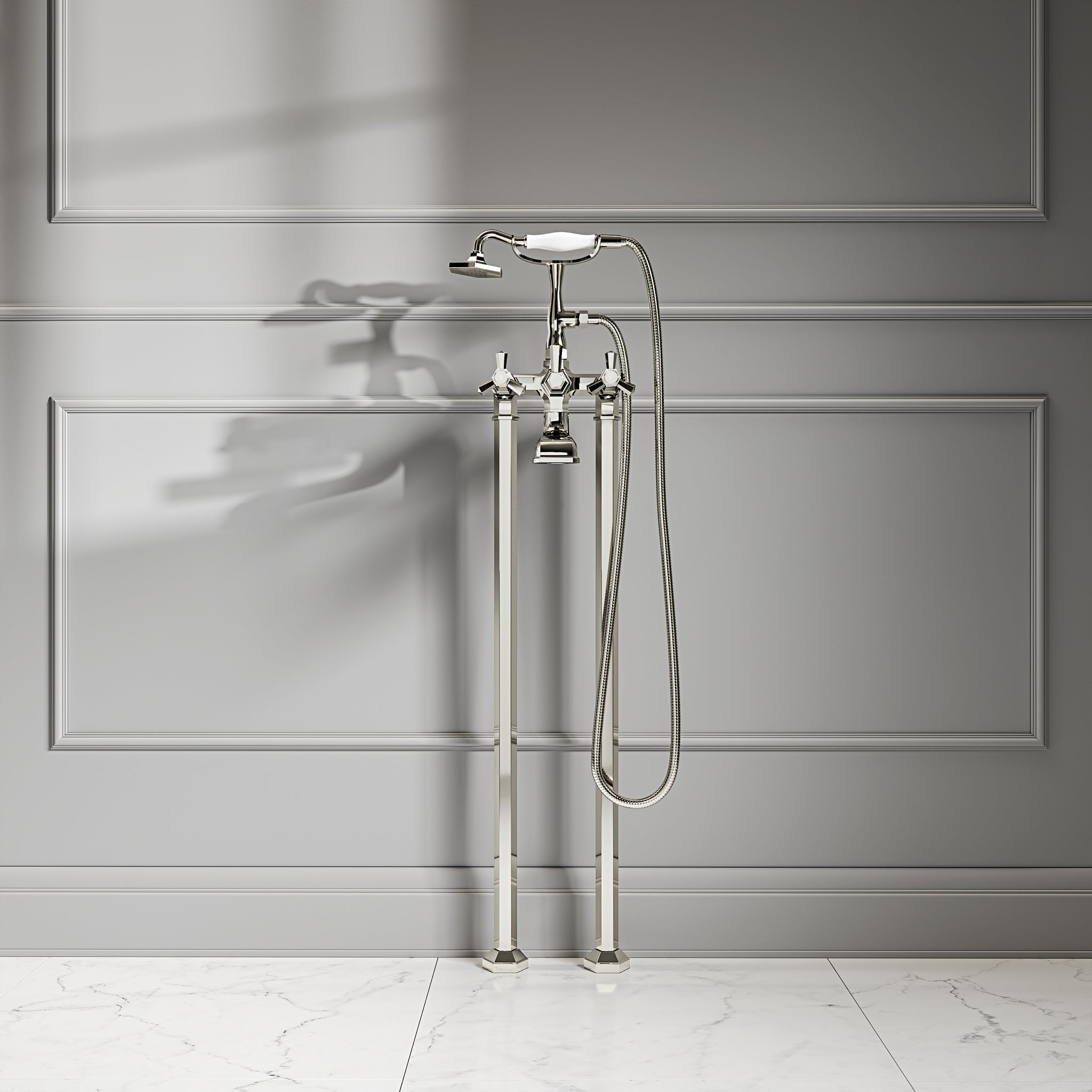 Arlington Polished Nickel Floorstanding Bath Shower Tap