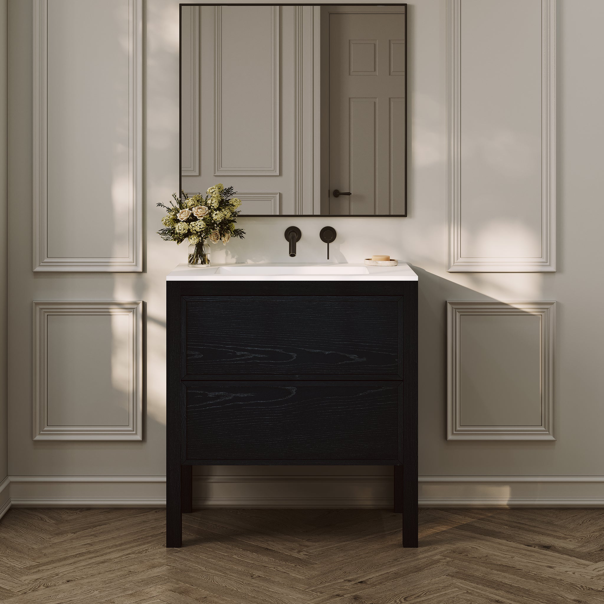 Carter Vanity Unit with Stone Basin (Black Oak 800mm)
