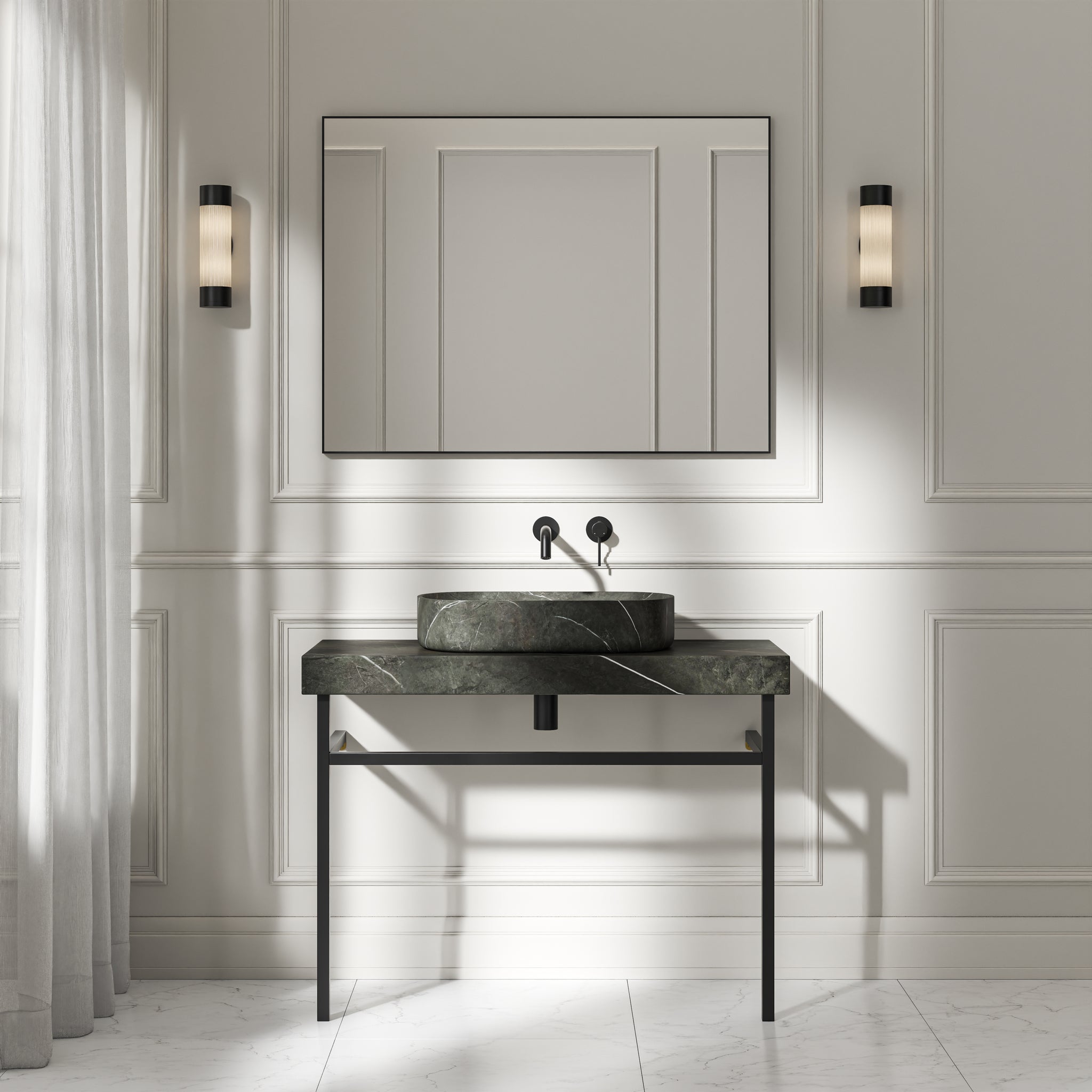 Capola Pietra Grey Marble Countertop Matte Black Vanity Unit 1000mm
