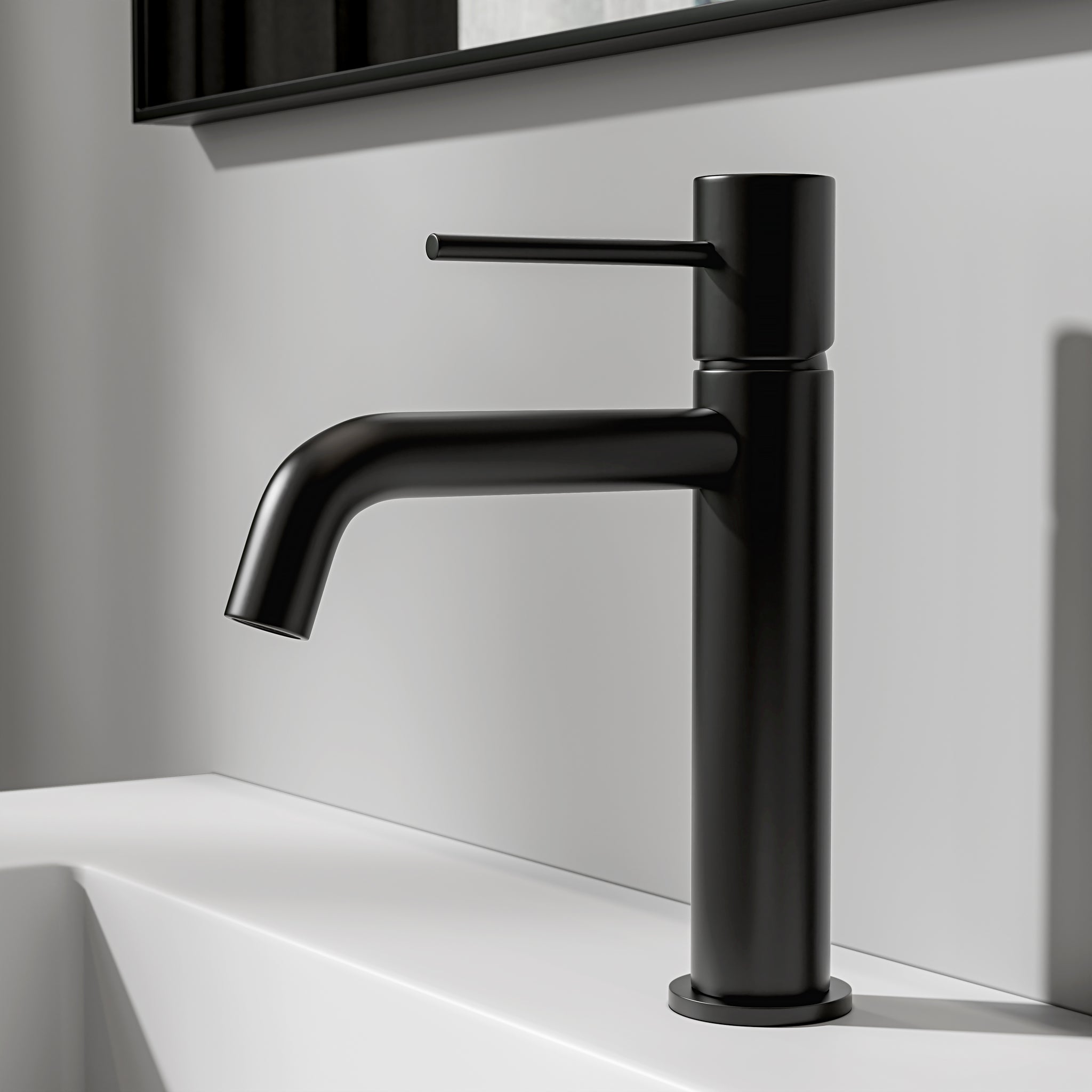 Nuvo Matte Black Curved Spout Basin Mixer Tap
