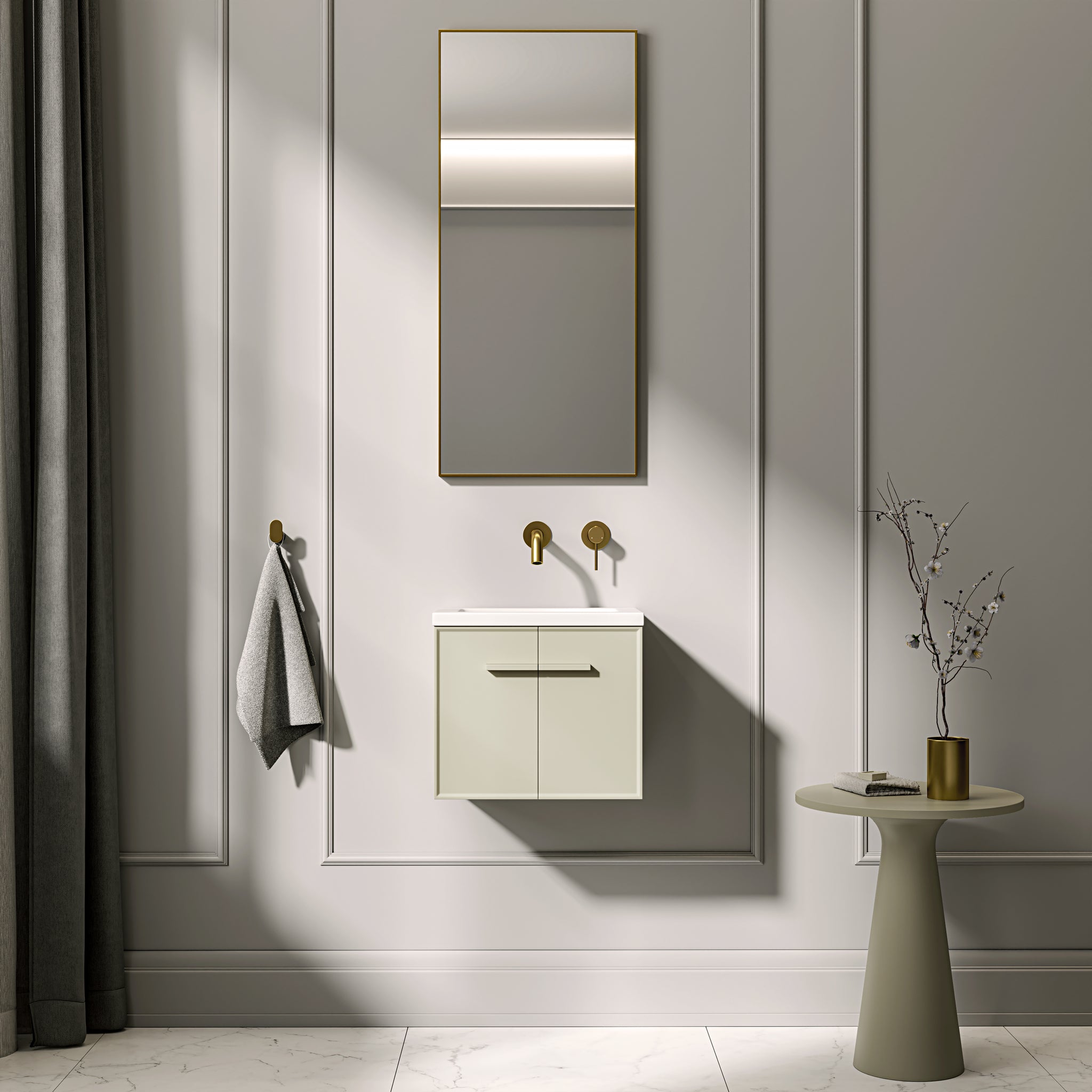 Farringdon Mini Cloakroom Vanity Unit with Stone Basin (Matte Olive 40