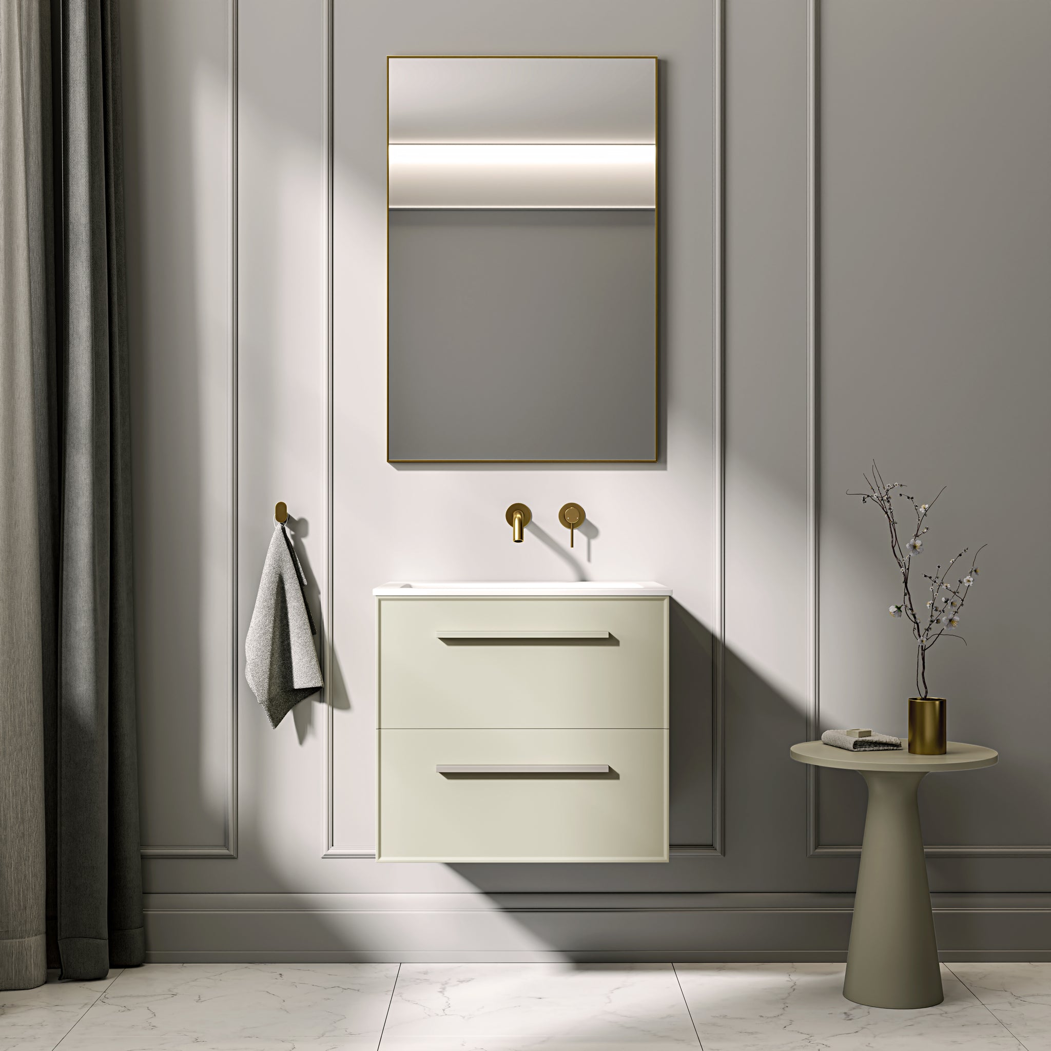 Farringdon Vanity Unit with Stone Basin (Matte Olive 600mm)