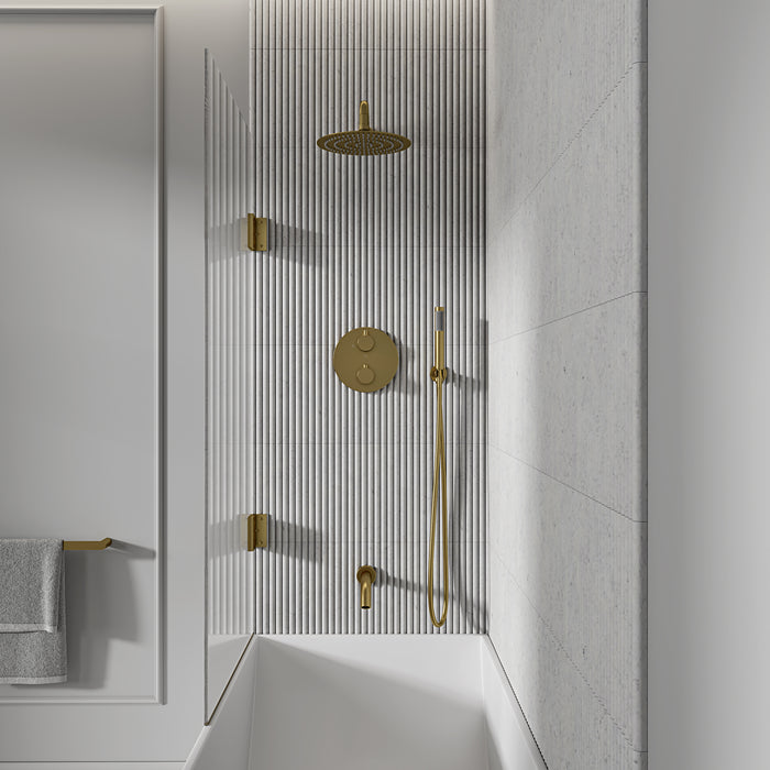 Nuvo Brushed Gold 3-Way Thermostatic Shower With Handheld Shower & Bat