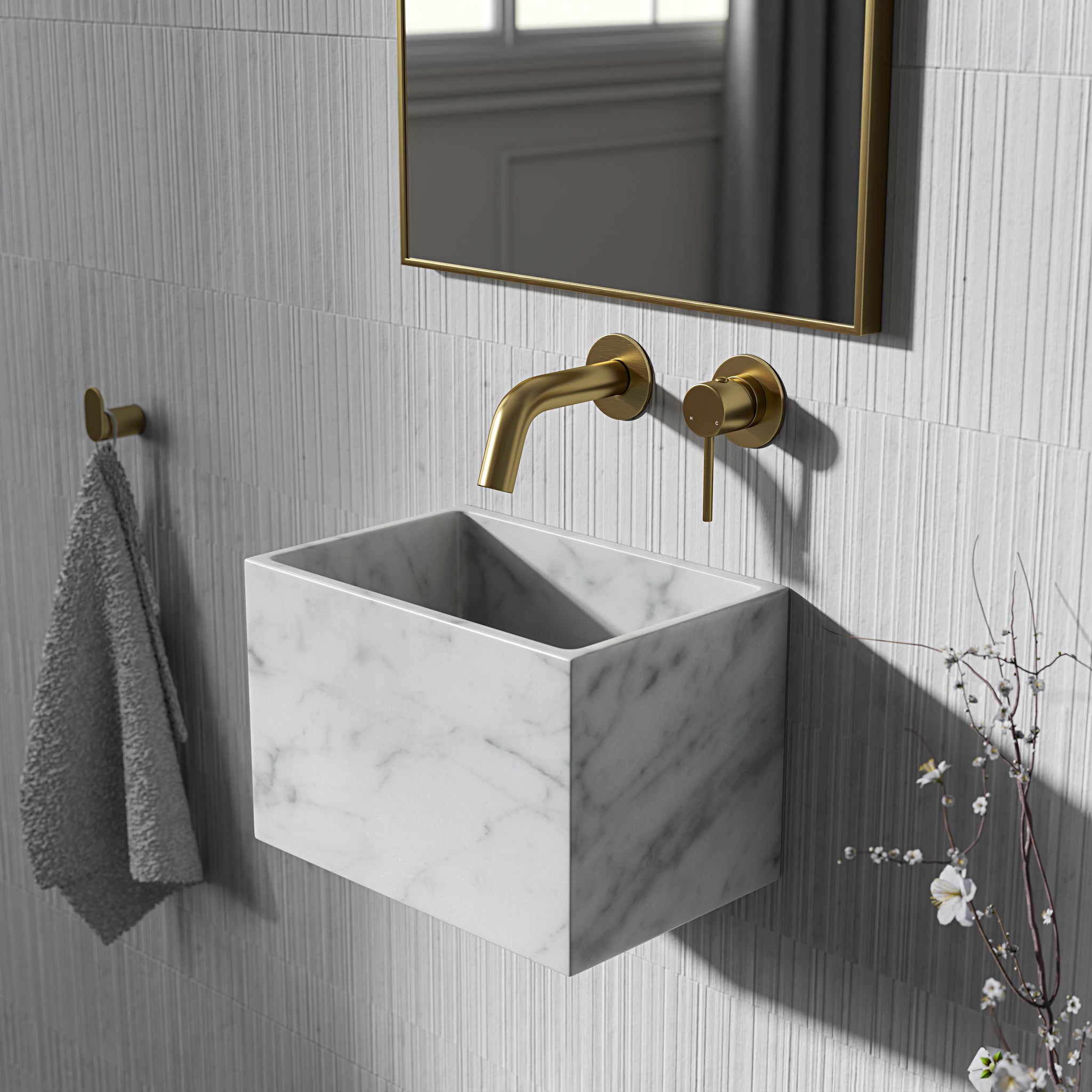 Arden Carrara Marble Wall Hung Basin 300mm