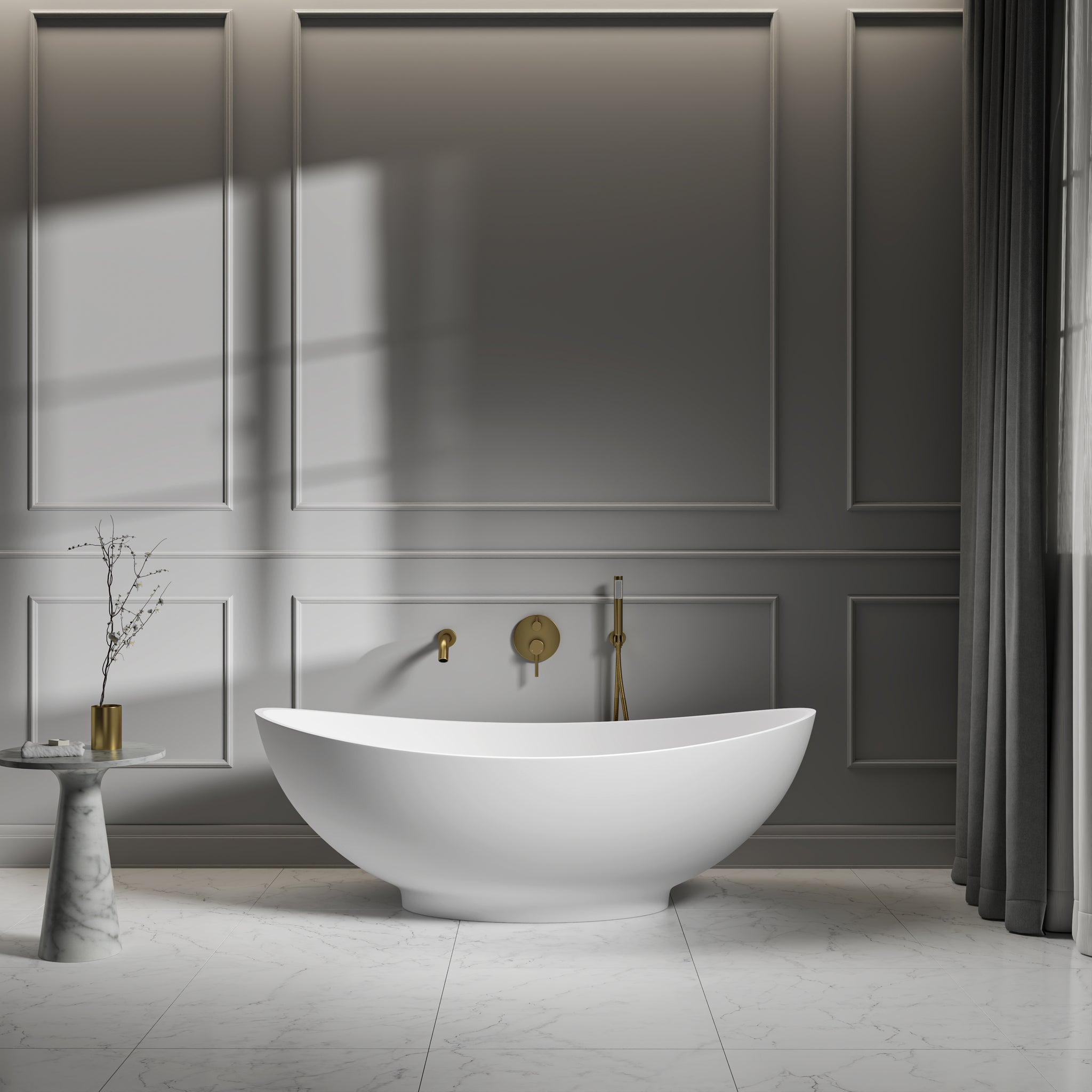 Burton Matte White Freestanding Stone Bath 1600mm