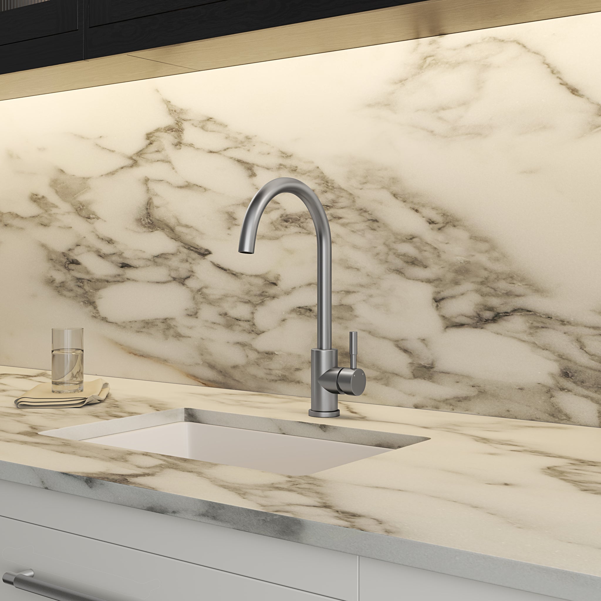 Fulham Single Lever Swan Kitchen Mixer Tap Brushed Stainless