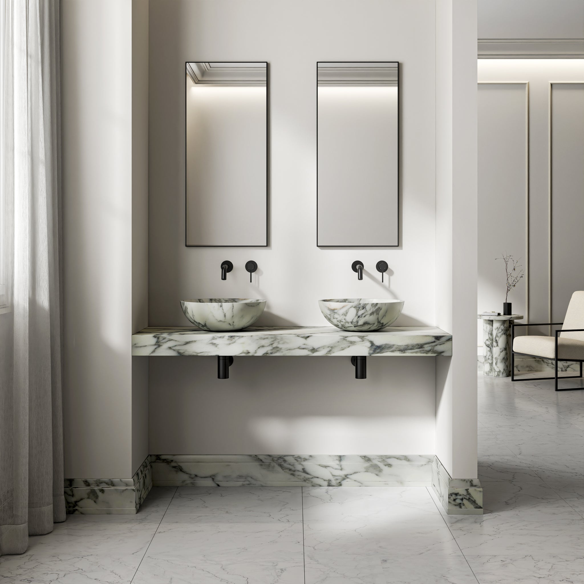 Arabescato Marble Wall Hung Countertop Basin Shelf 1400mm