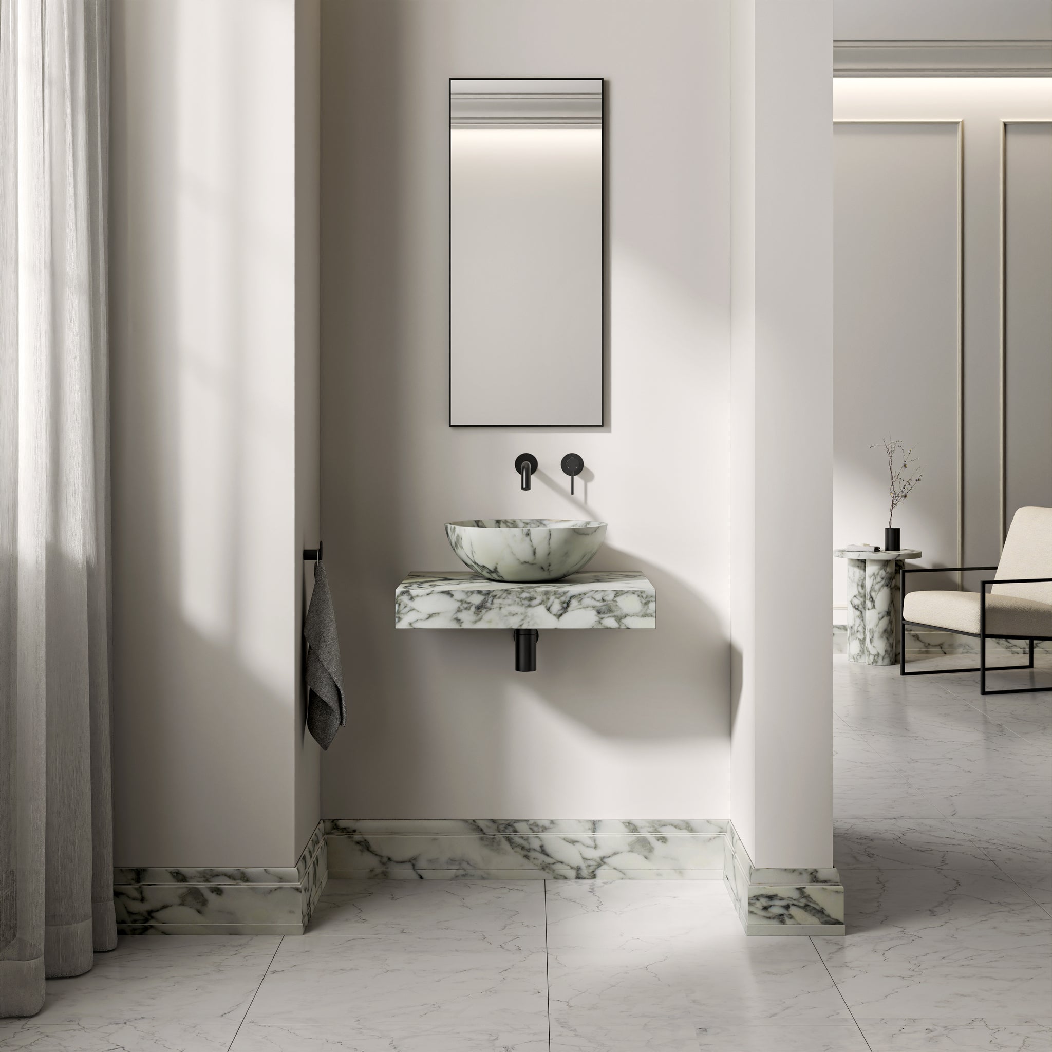 Arabescato Marble Wall Hung Countertop Basin Shelf 600mm