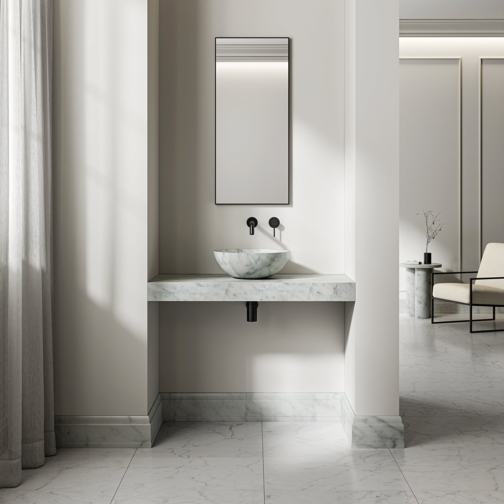 Carrara Marble Wall Hung Countertop Basin Shelf 1000mm