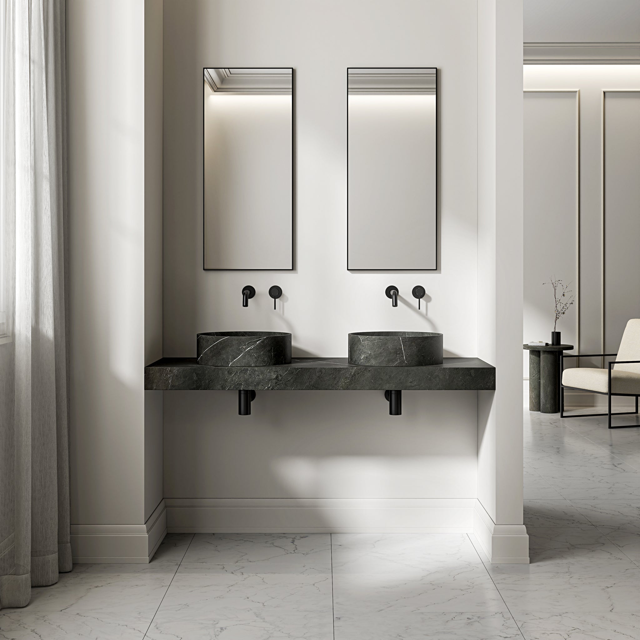 Pietra Grey Marble Wall Hung Countertop Basin Shelf 1400mm