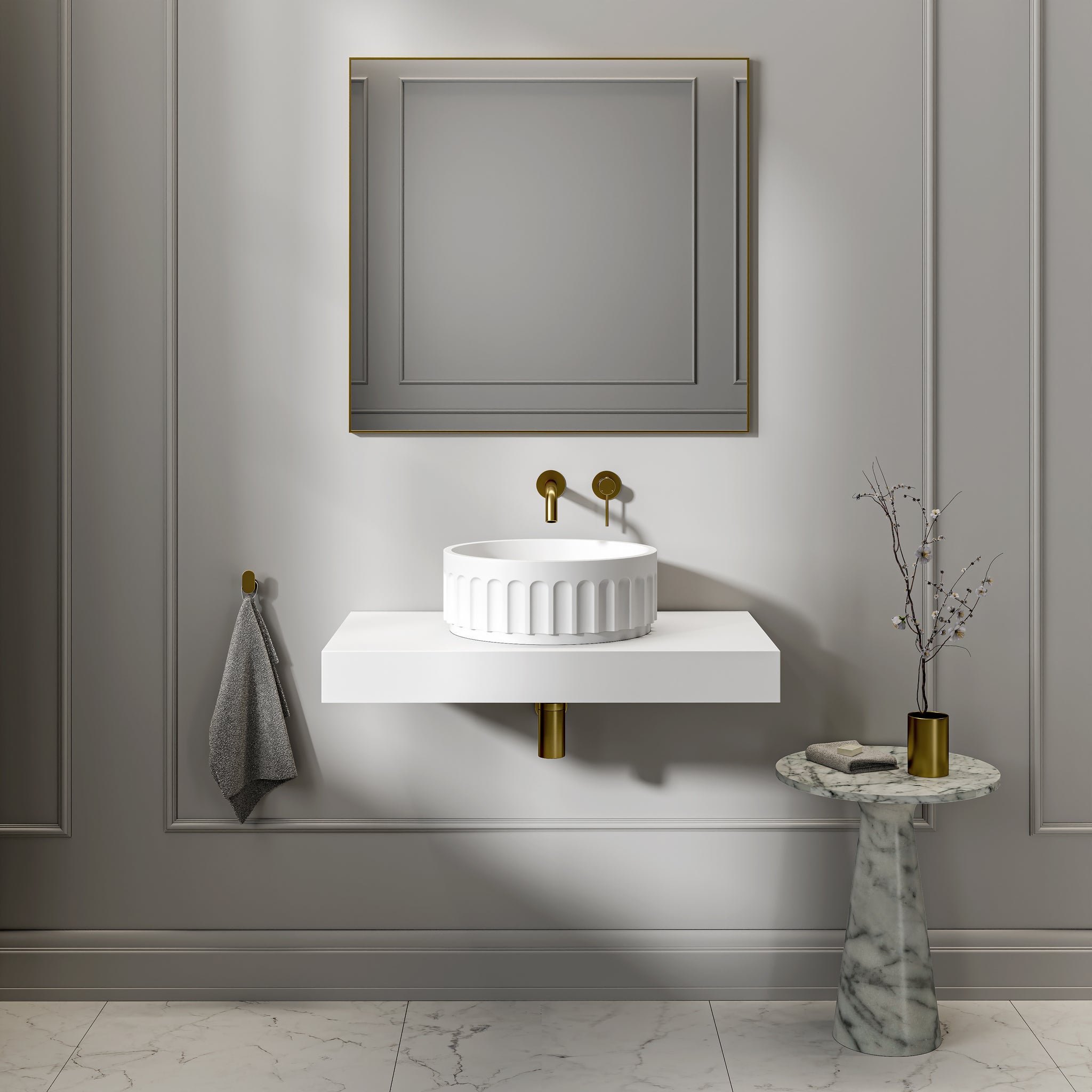Marston Matte White Countertop Stone Basin 400mm