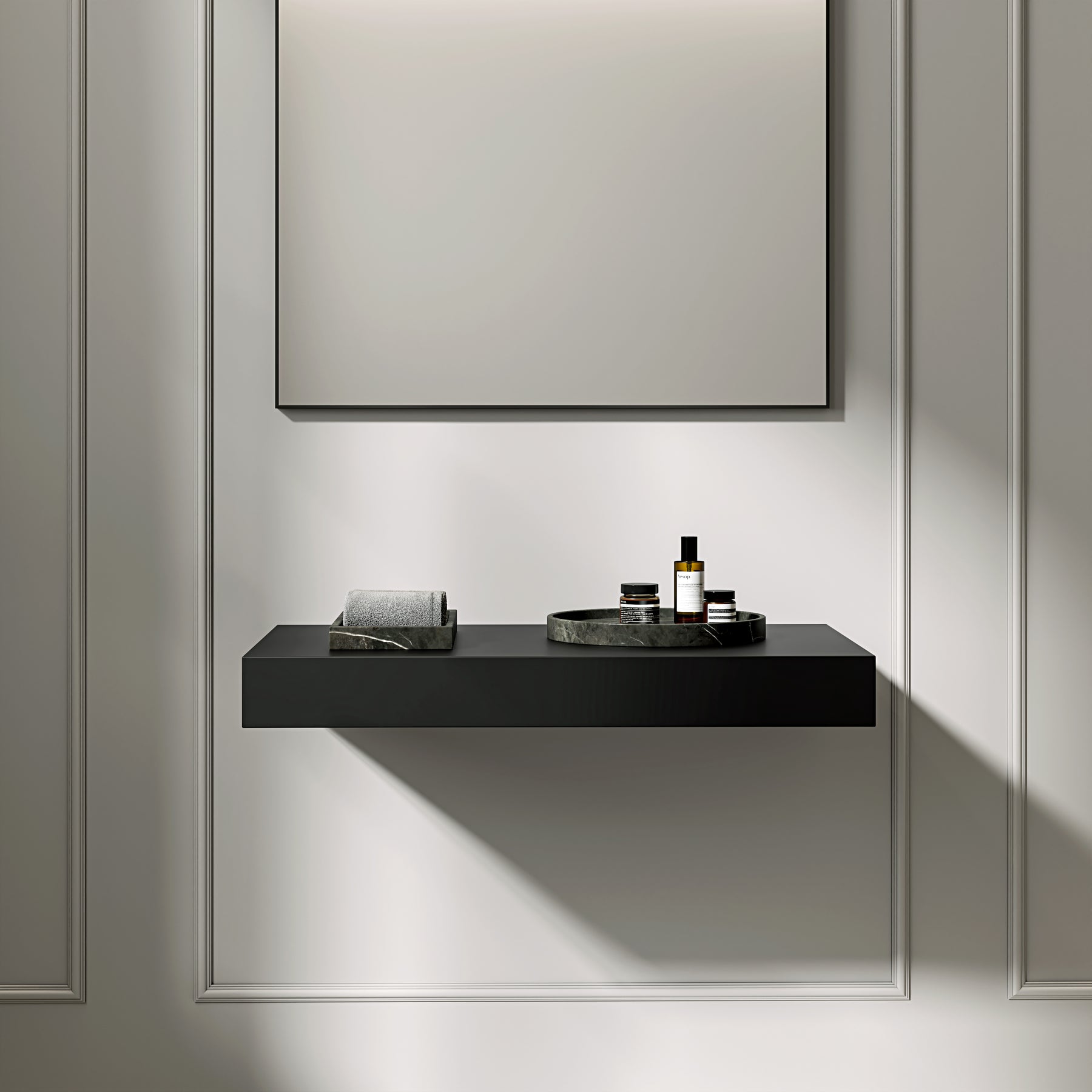 Stone Wall Hung Countertop Basin Shelf (800mm Wide - Matte Black)