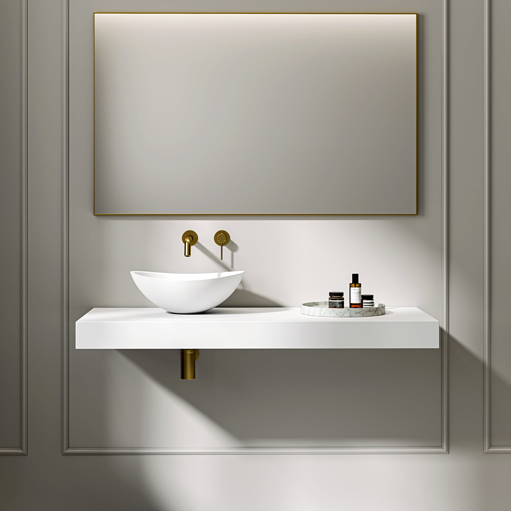 Stone Resin Wall Hung Countertop Basin Shelf (1200mm Wide - Matte Whit