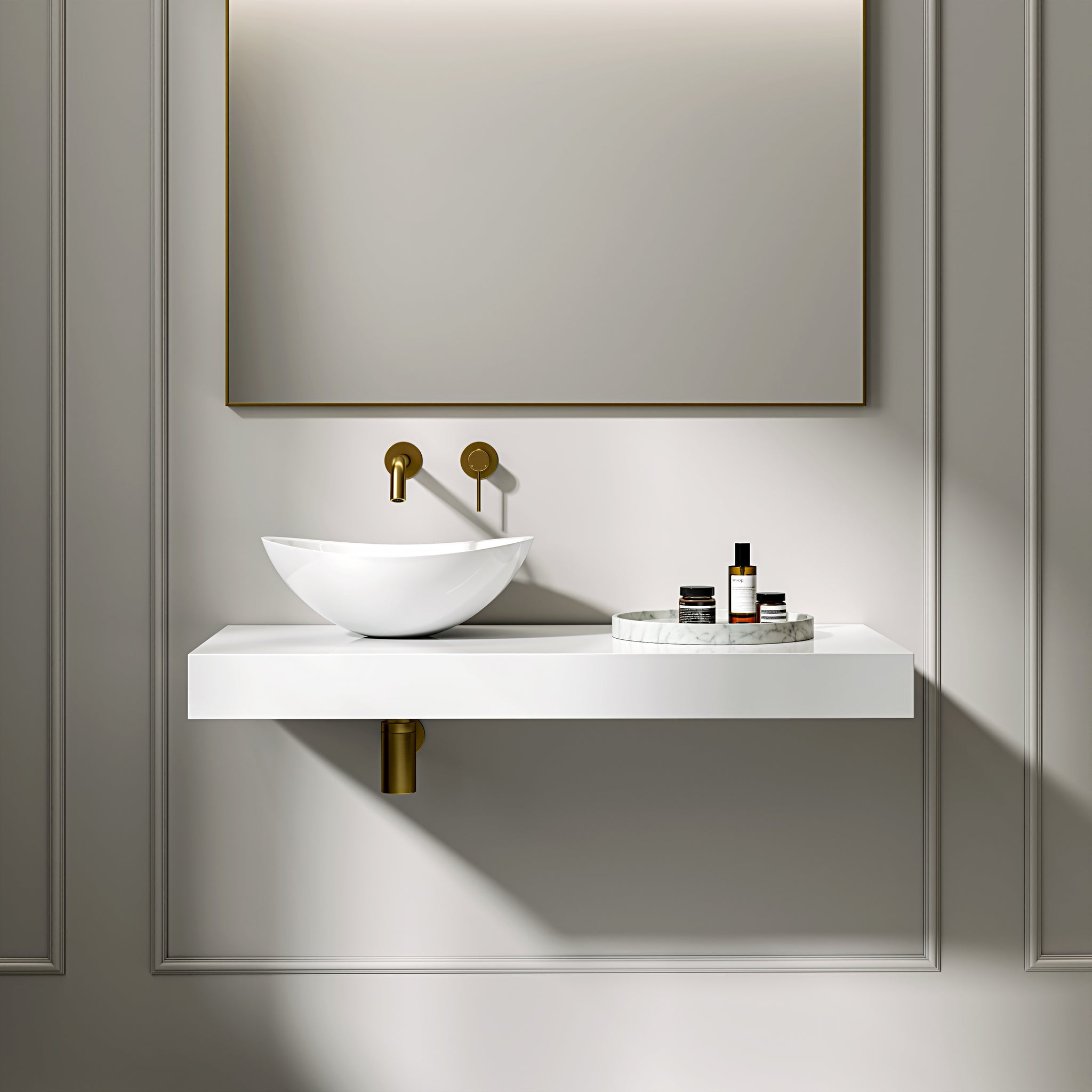 Stone Wall Hung Countertop Basin Shelf (1000mm Wide - Polished White)