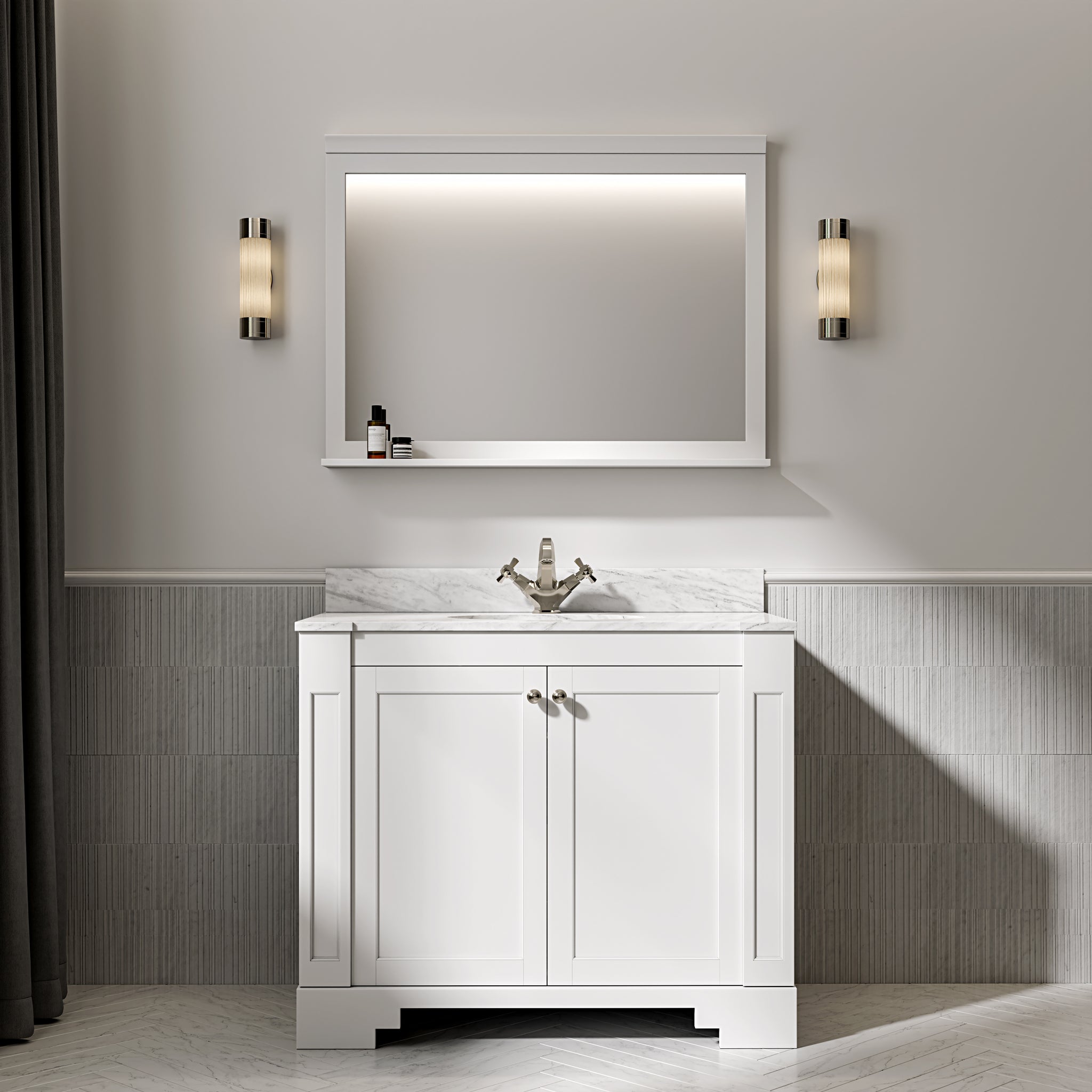 Wentworth Carrara Marble Floorstanding Vanity Unit (Matte White) 1000m