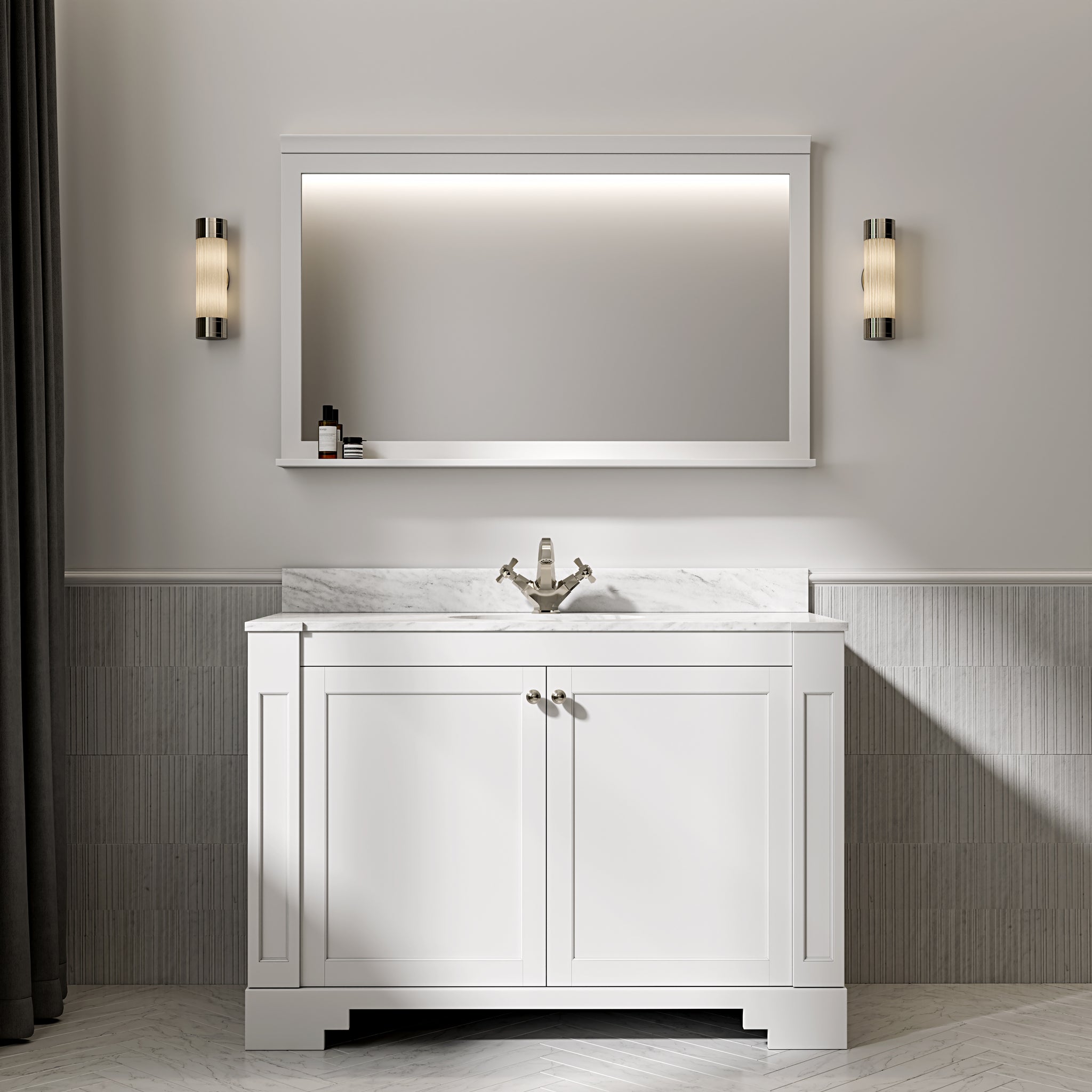 Wentworth Carrara Marble Floorstanding Vanity Unit (Matte White) 1200m