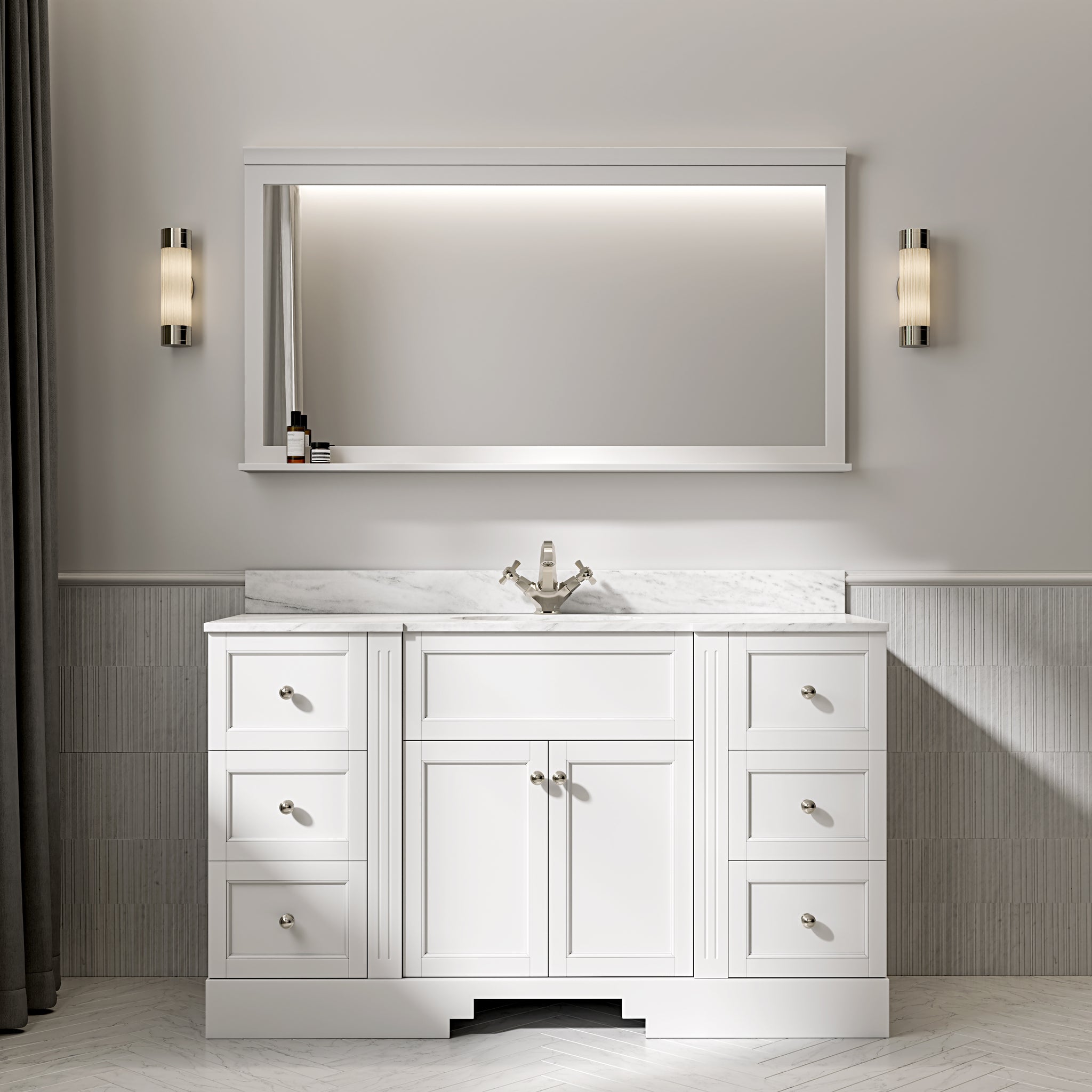 Wentworth Carrara Marble Floorstanding Vanity Unit (Matte White) 1400m