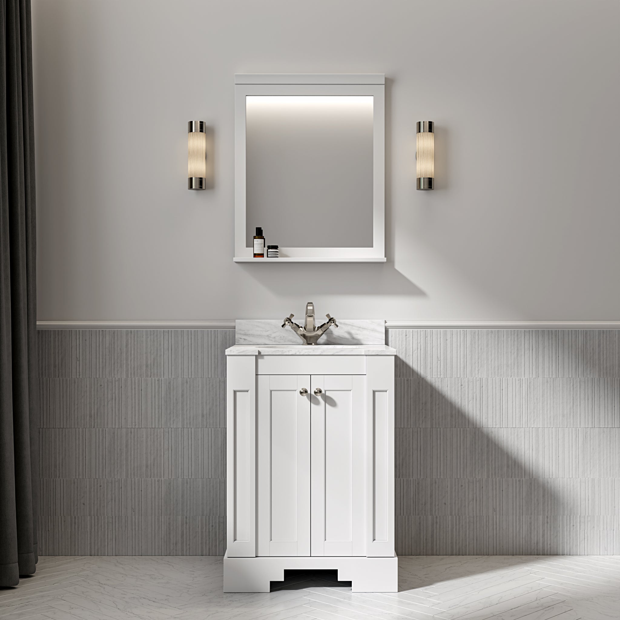 Wentworth Carrara Marble Floorstanding Vanity Unit (Matte White) 600mm