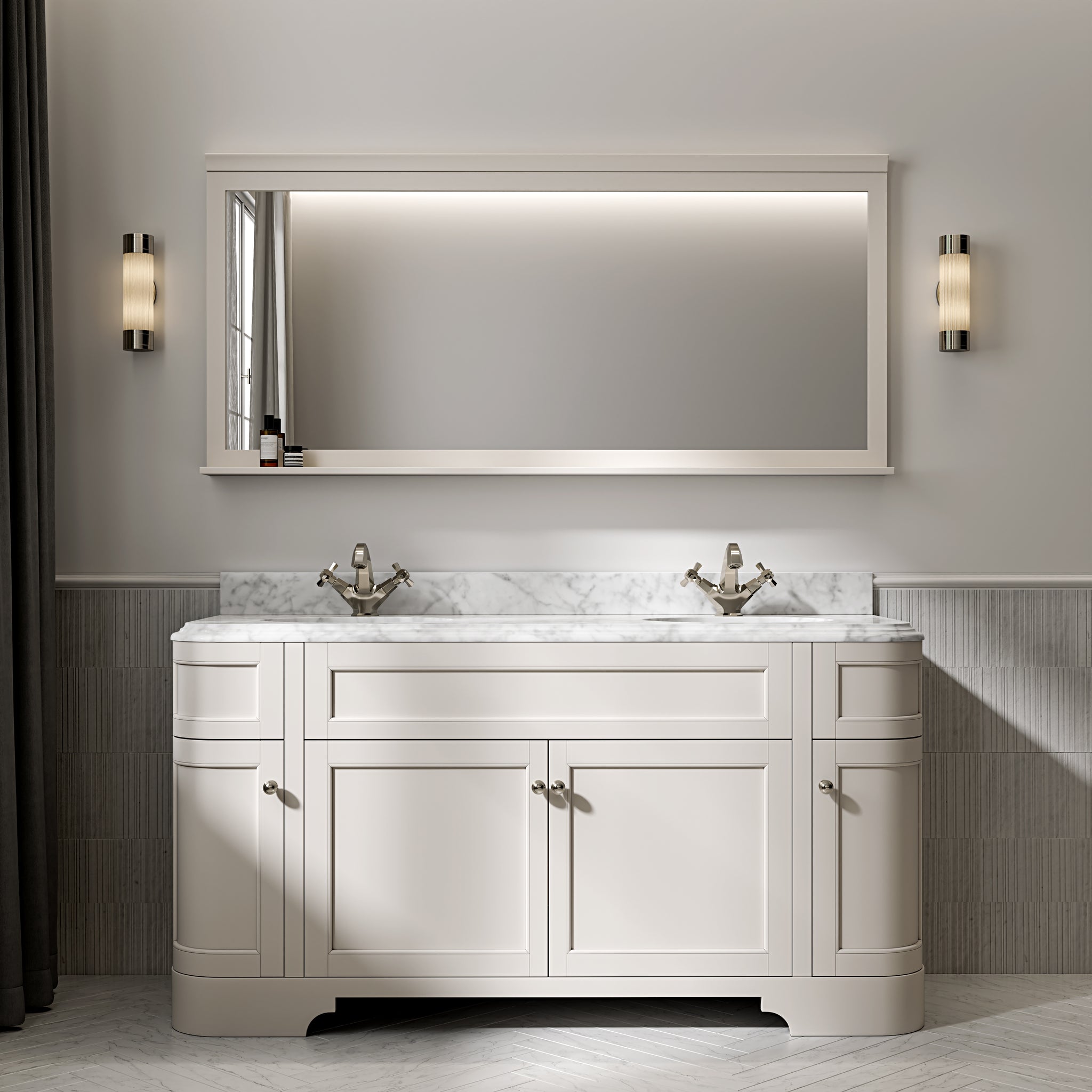 Cobham Carrara Marble Floorstanding Vanity Unit (Matte Cream) 1600mm
