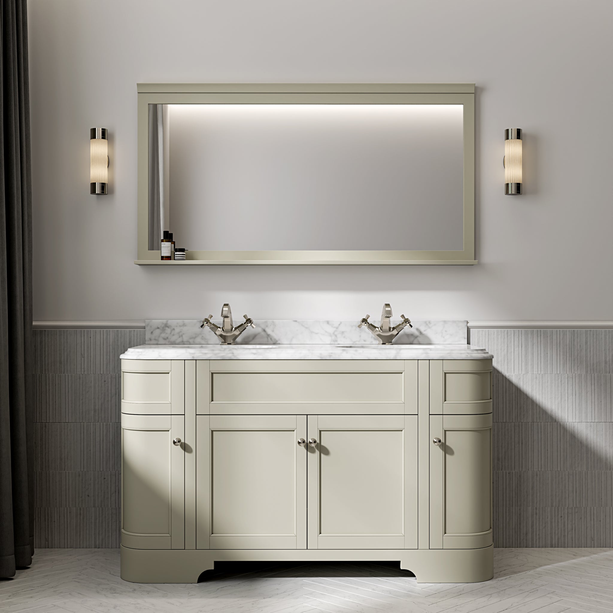 Cobham Carrara Marble Floorstanding Vanity Unit (Matte Olive) 1400mm