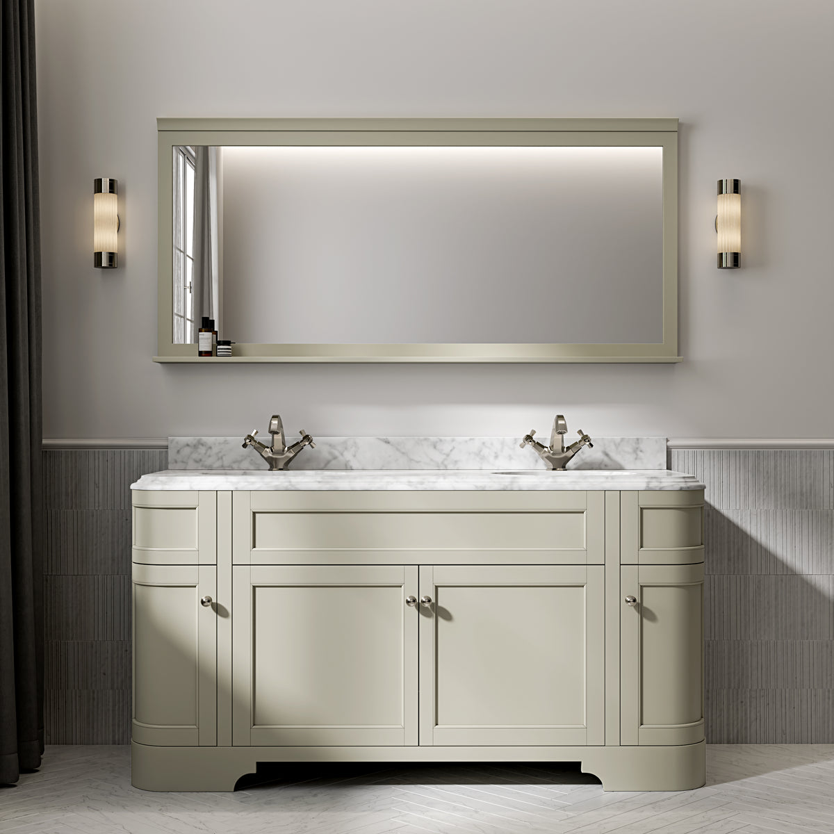 Cobham Carrara Marble Floorstanding Vanity Unit (Matte Olive) 1600mm