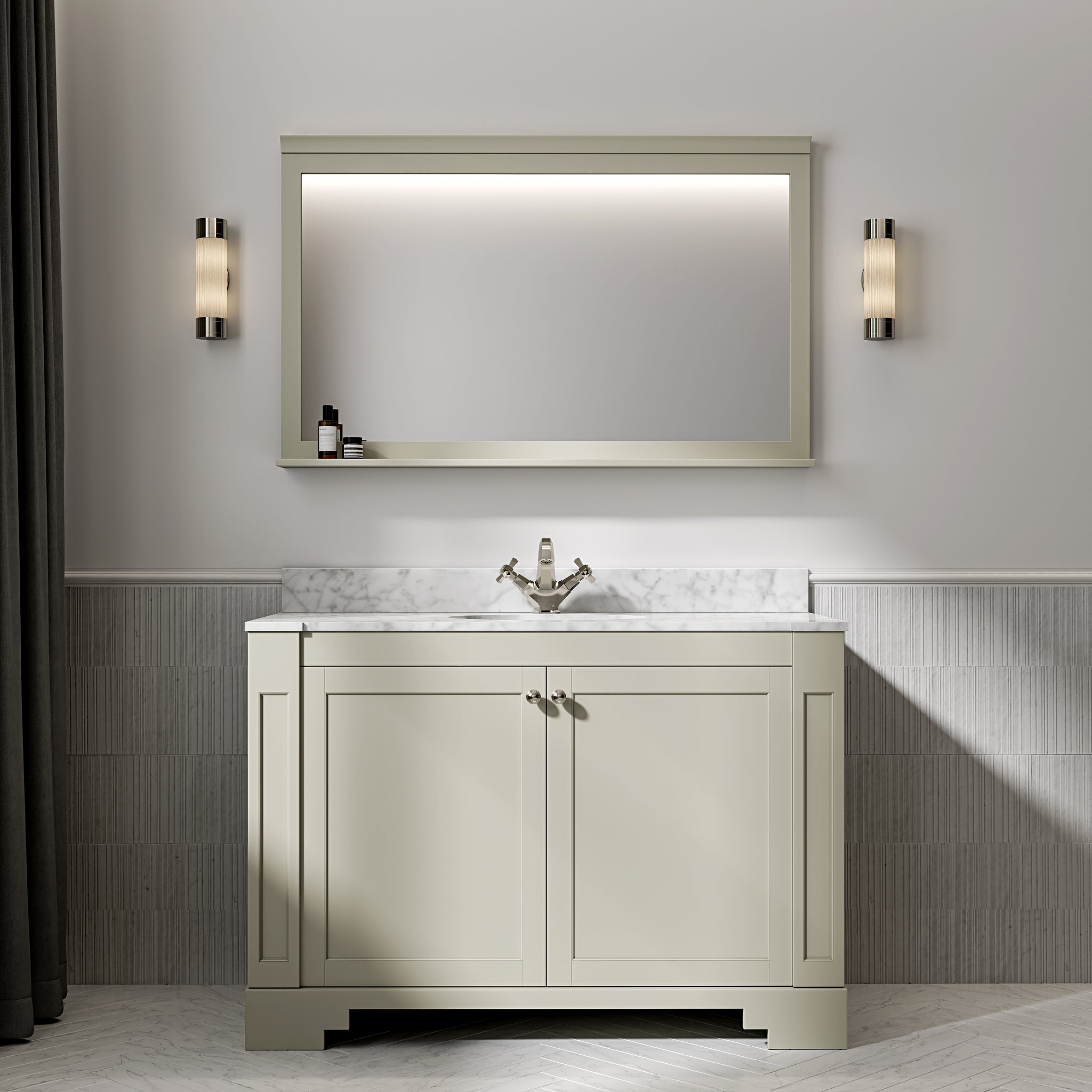 Wentworth Carrara Marble Floorstanding Vanity Unit (Matte Olive) 1200m