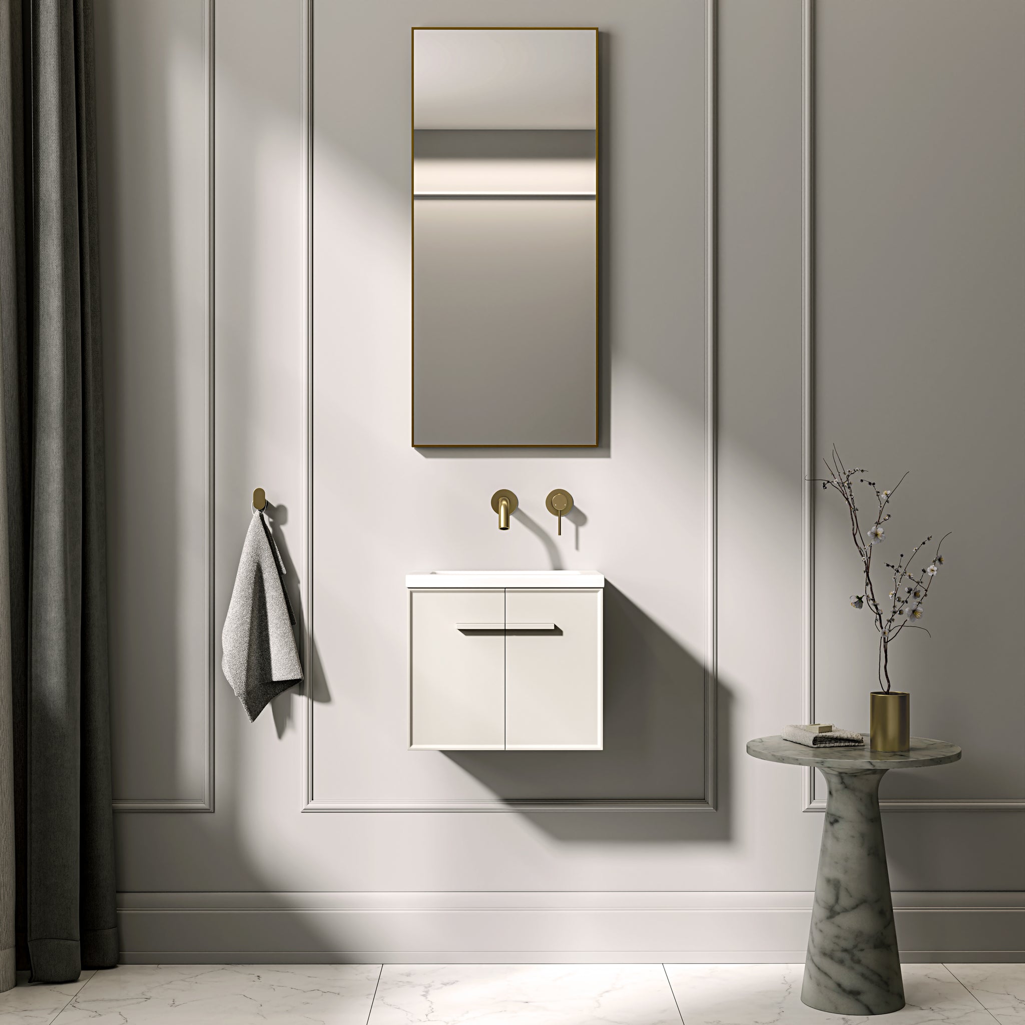 Farringdon Mini Cloakroom Vanity Unit with Stone Basin (Matte Cappucci
