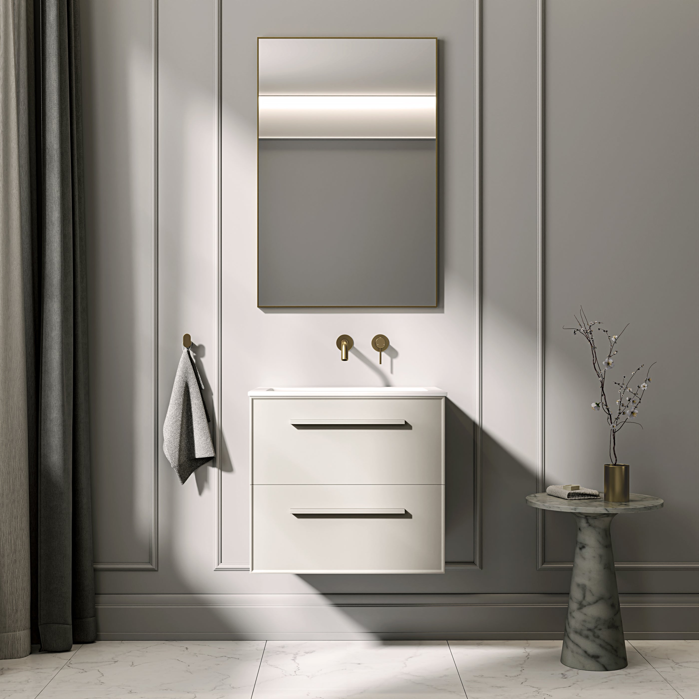 Farringdon Vanity Unit with Stone Basin (Matte Cappuccino 600mm)