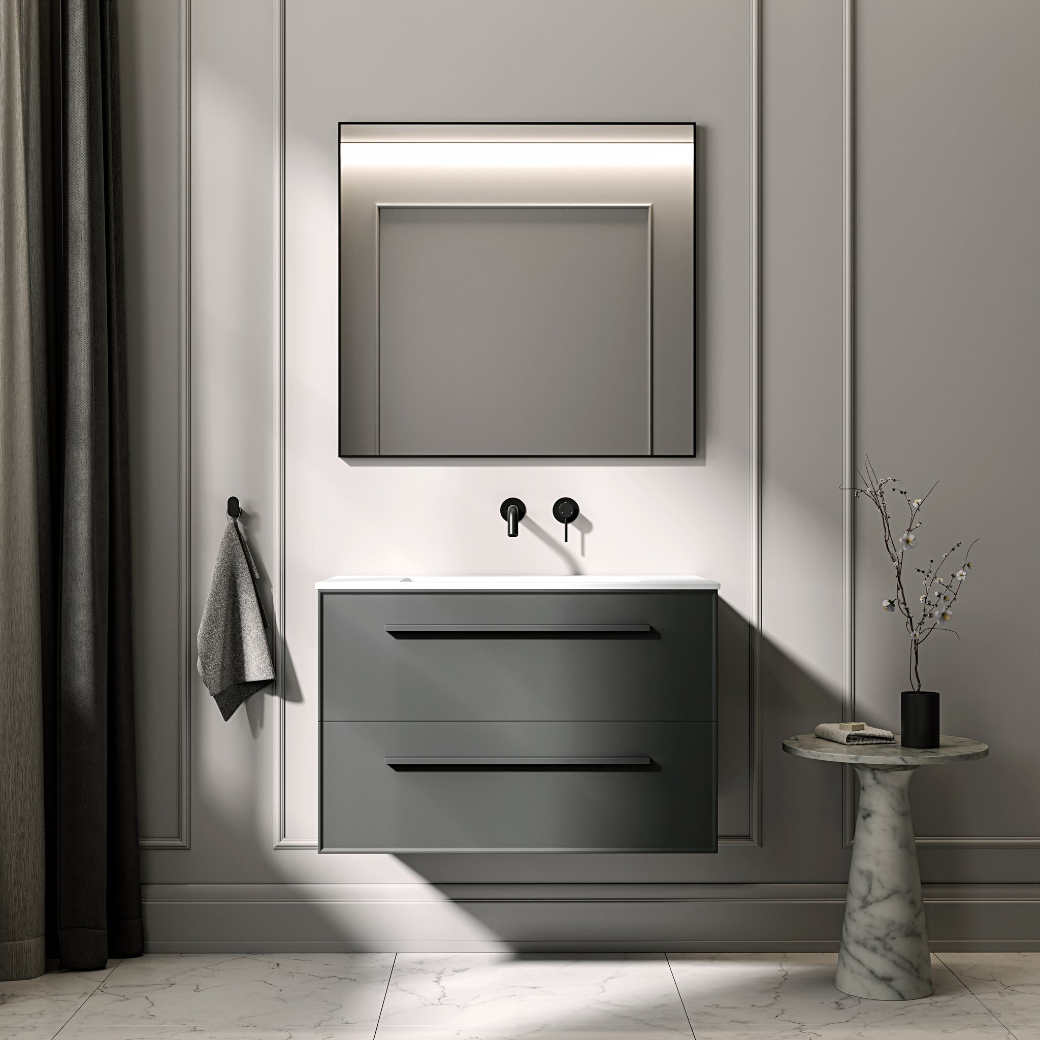 Farringdon Vanity Unit with Stone Basin (Matte Anthracite 800mm)
