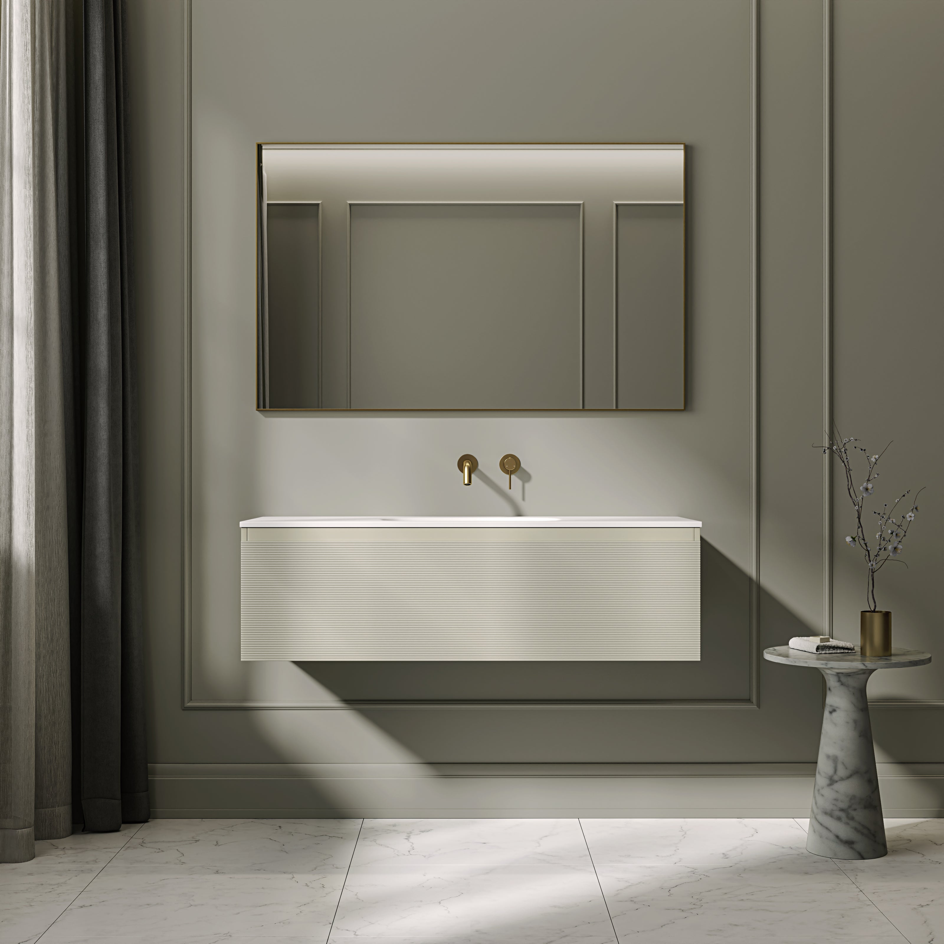 Kingswood Fluted Vanity Unit with Stone Basin (Olive 1200mm)