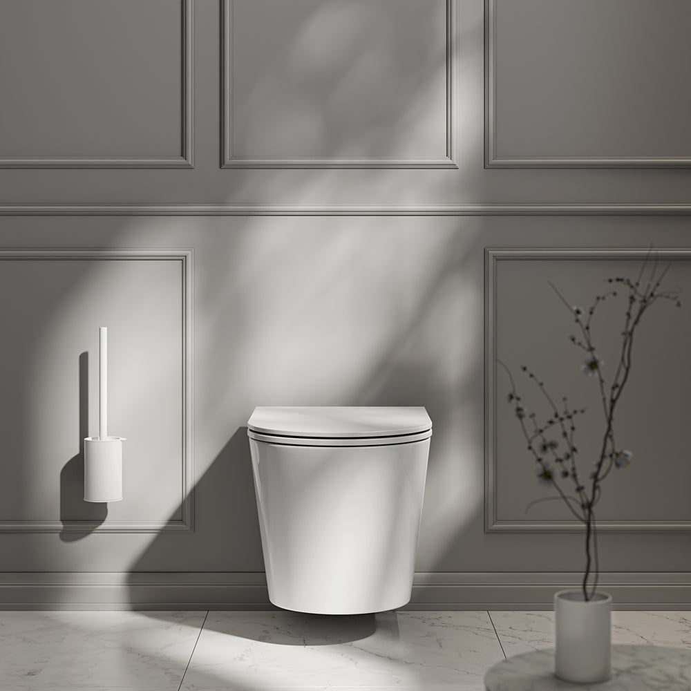 Nuvo Polished White Wall Hung Rimless Toilet