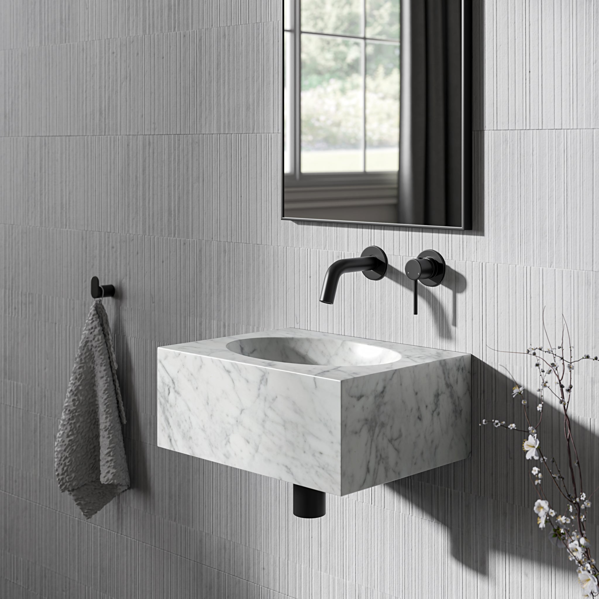 Vienna Carrara Marble Wall Hung Basin 400mm