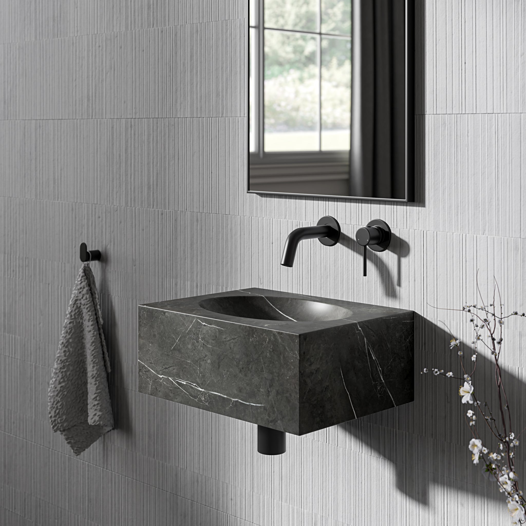 Vienna Pietra Grey Marble Wall Hung Basin 400mm