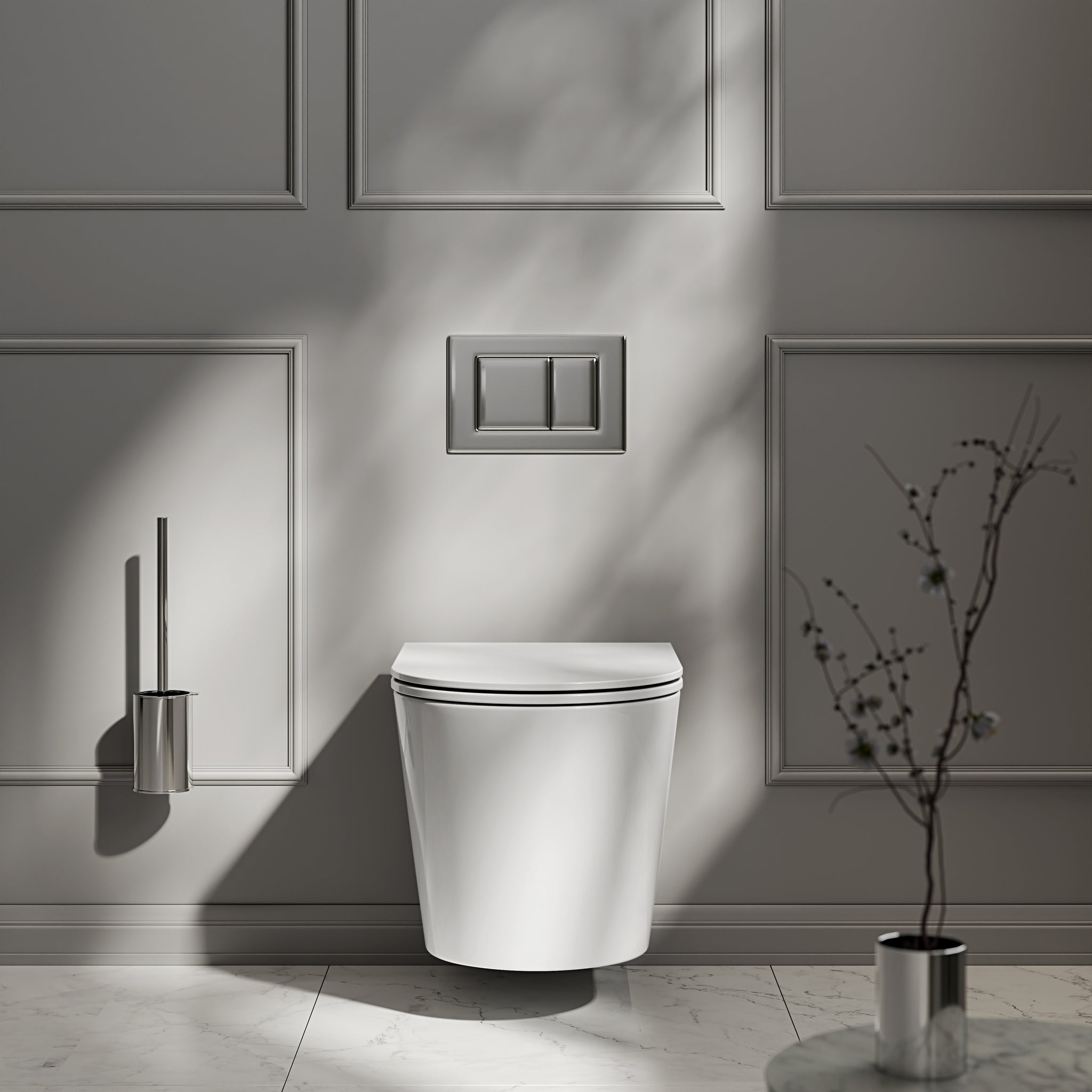 Nuvo Wall Hung Rimless Polished White Toilet with Concealed Frame Cist
