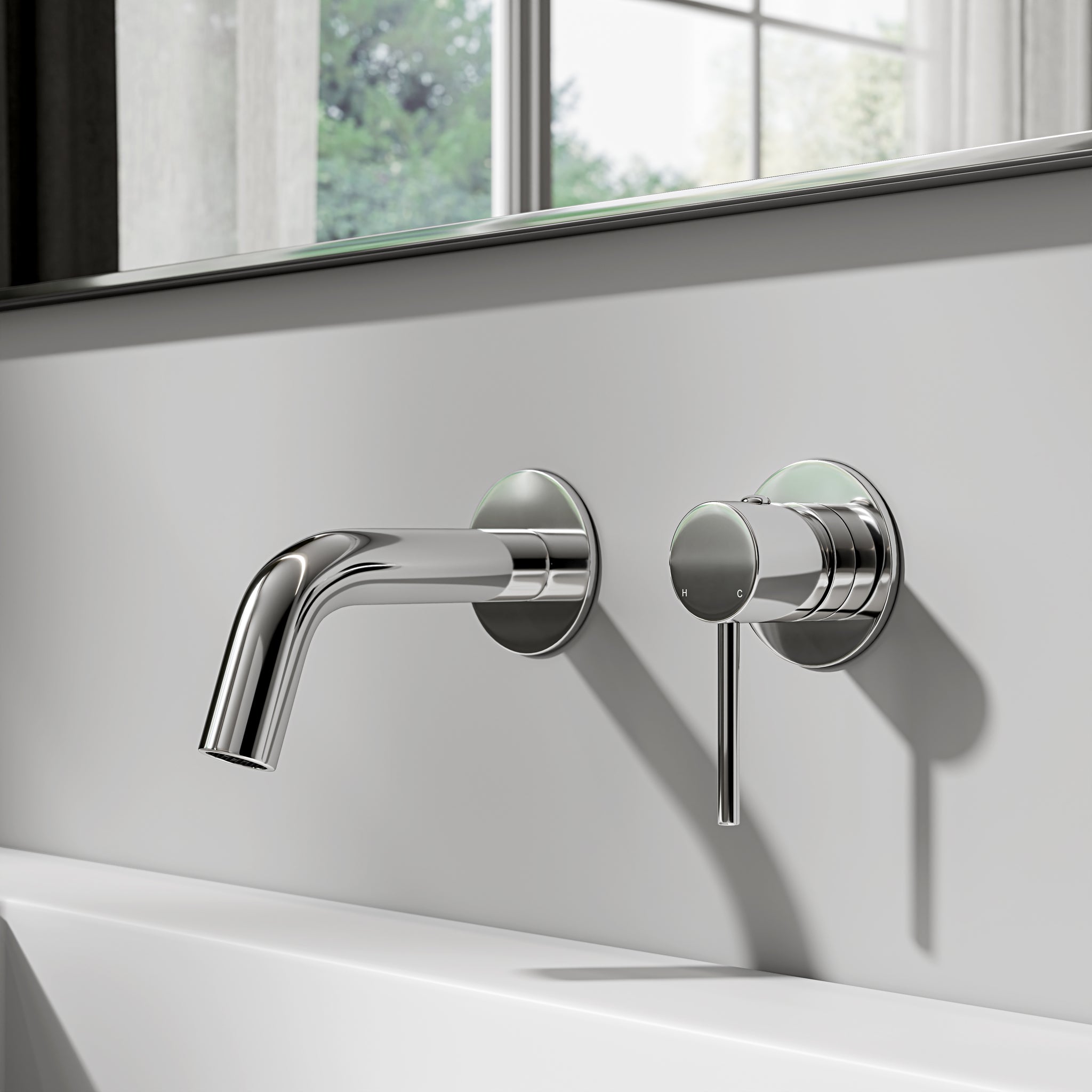 Nuvo Chrome Short Projection Wall Mounted Basin Mixer Tap