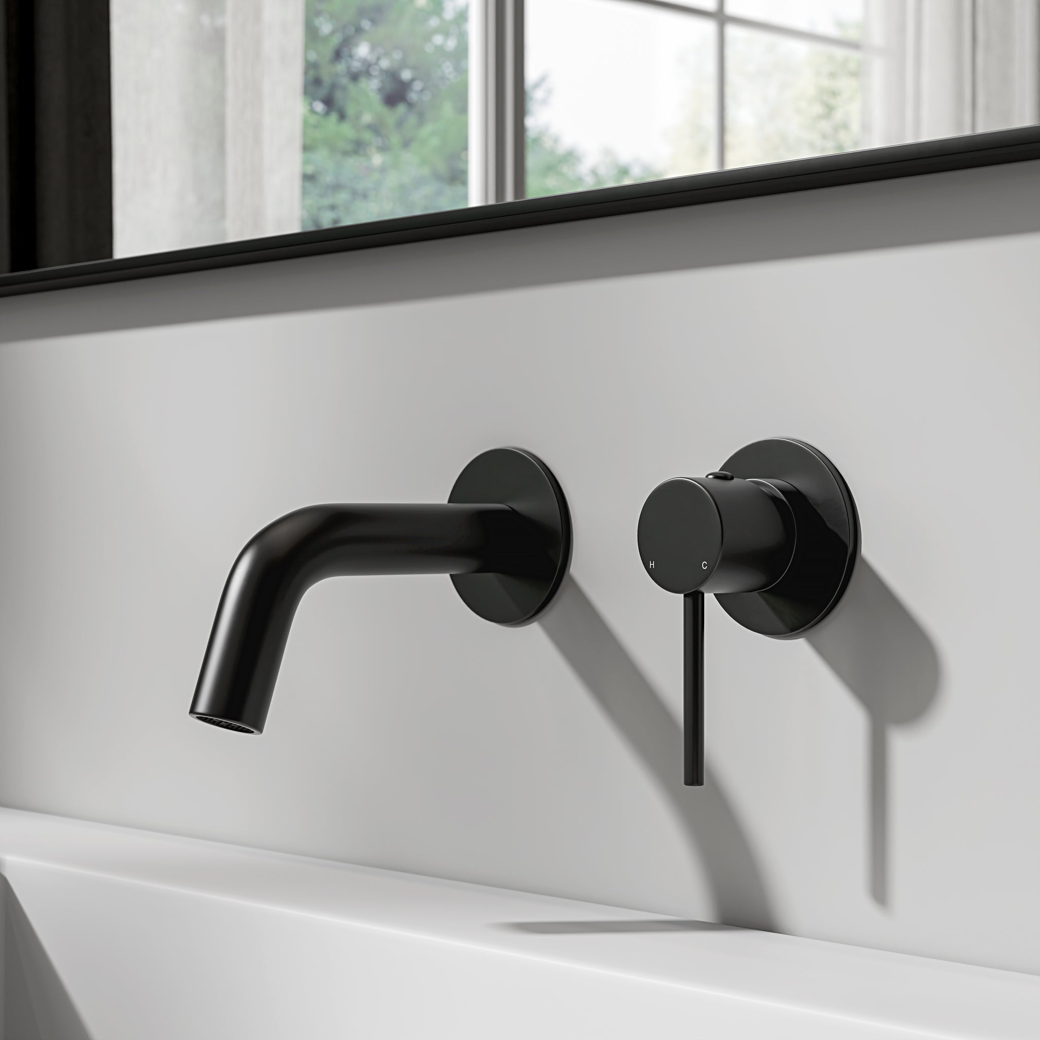 Nuvo Matte Black Short Projection Wall Mounted Basin Mixer Tap