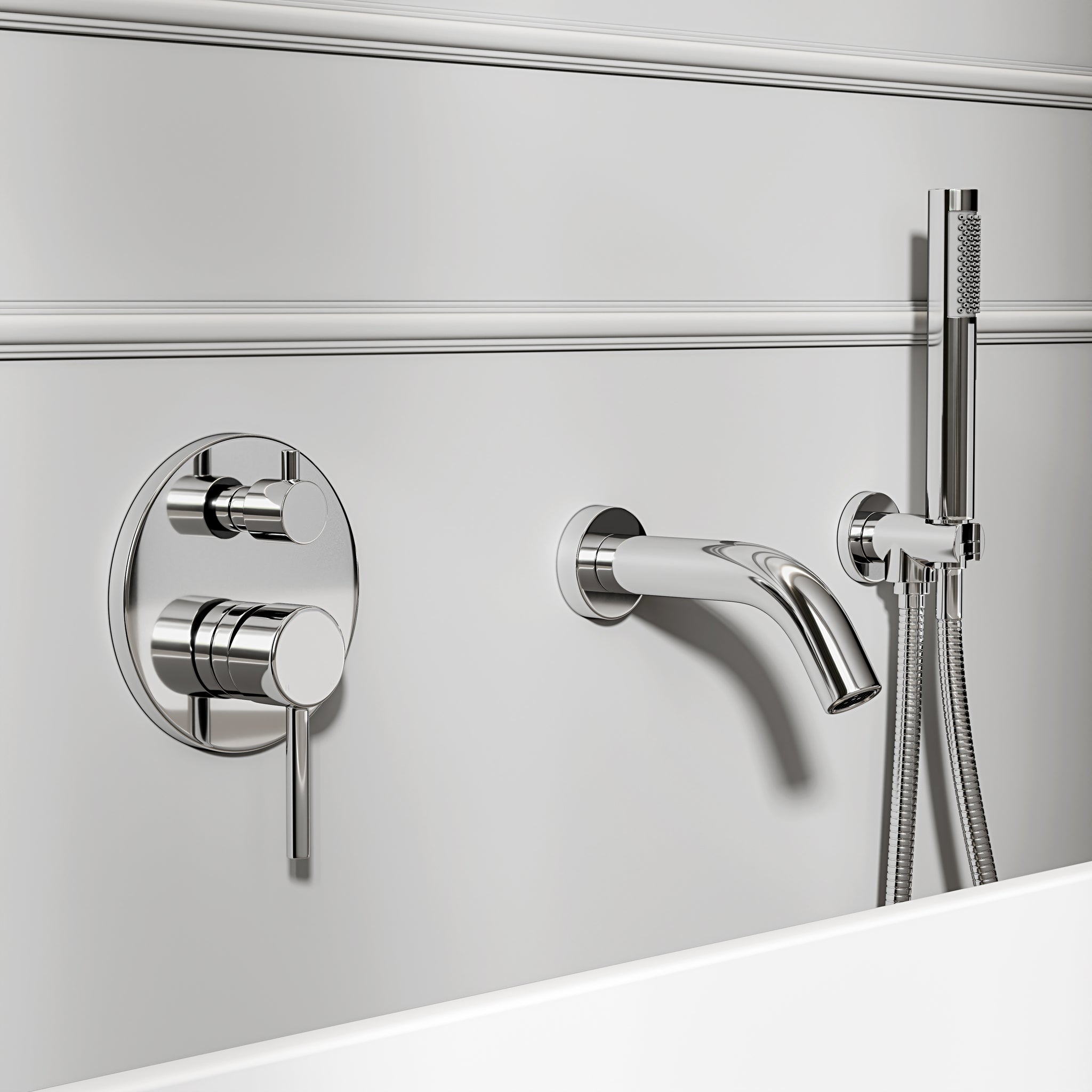 Nuvo Chrome Wall Mounted Bath Shower Mixer Tap